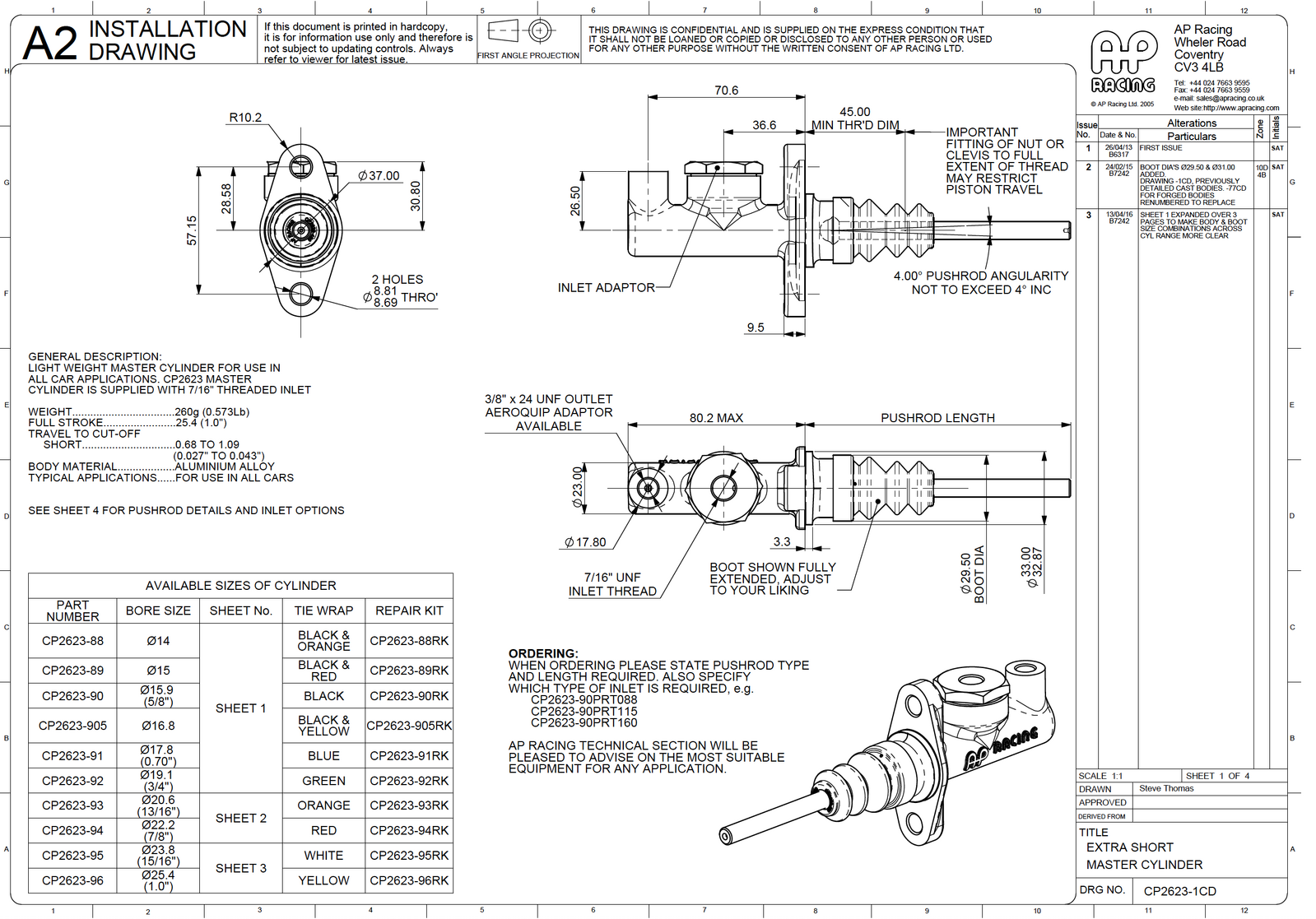 AP Racing CP2623 Master Cylinder