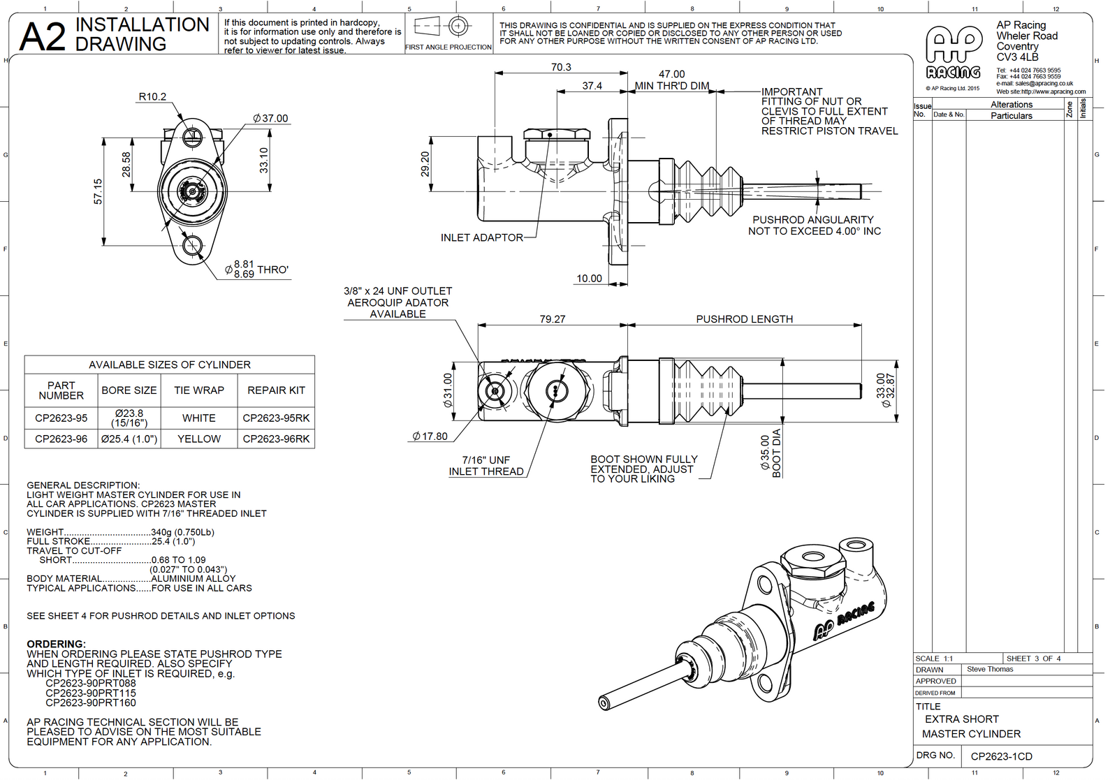 AP Racing CP2623 Master Cylinder